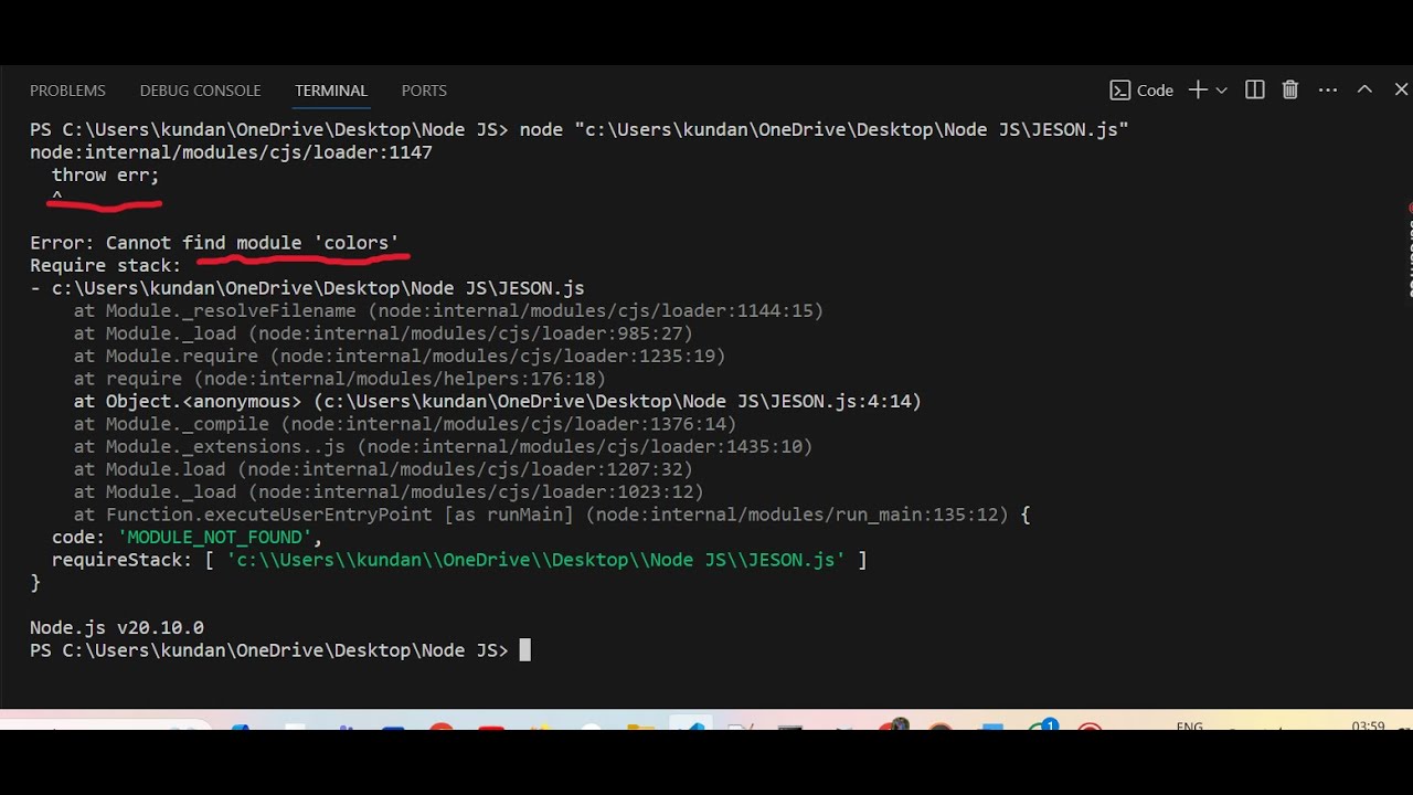 Module Can T Find Node Js Setup In Visual Studio Code Youtube