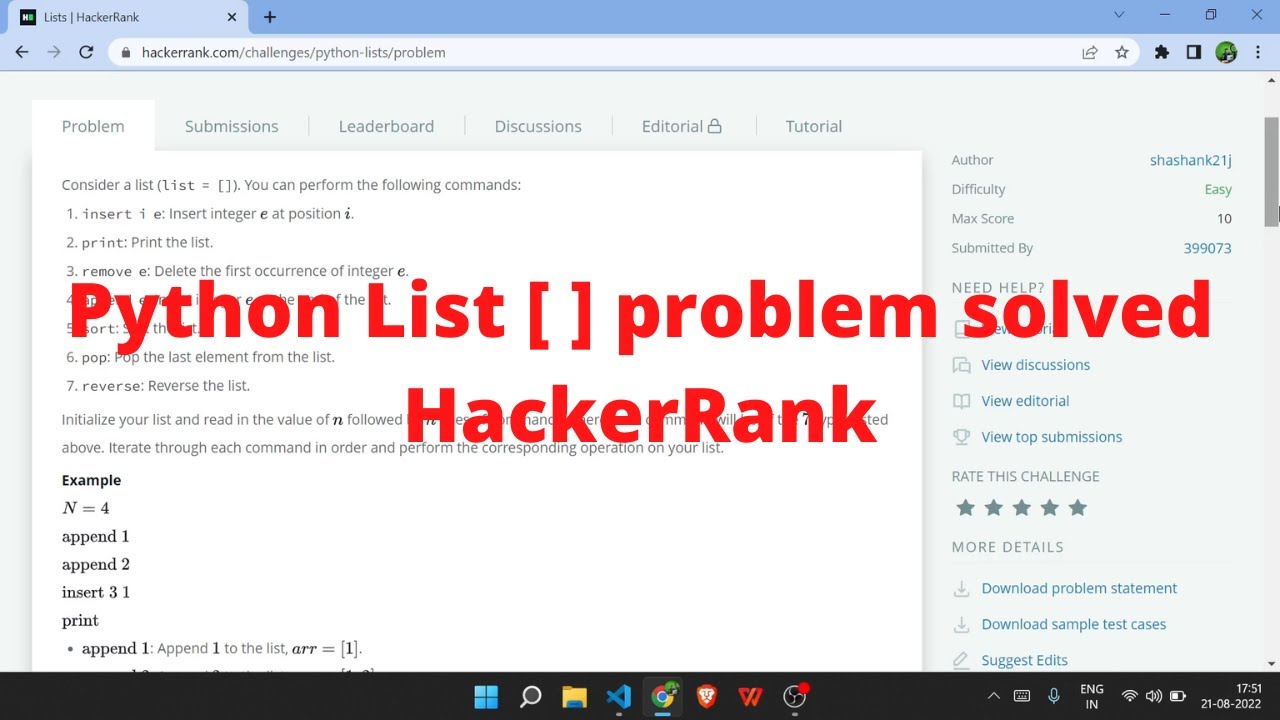 Python List Hackerrank Solution Python List Interview Question S