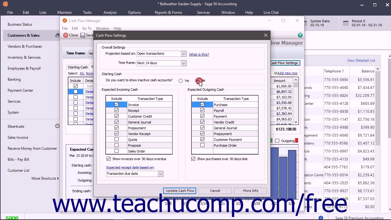 Sage 50 2018 Tutorial The Cash Flow Manager Sage Training Youtube