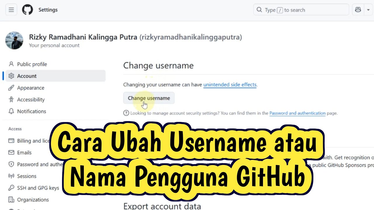 Cara Mengganti Username Atau Nama Pengguna Github Youtube