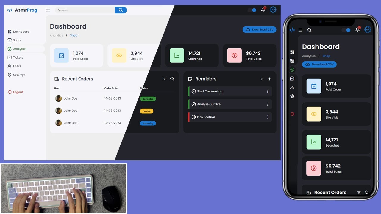 Asmr Programming Responsive Admin Dashboard With Light Dark Mode