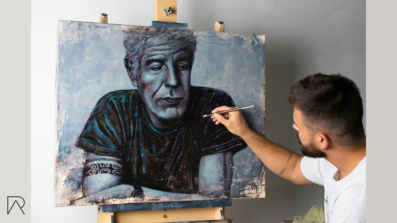 Acrylic Painting Full Time Lapse Anthony Bourdain Portrait The