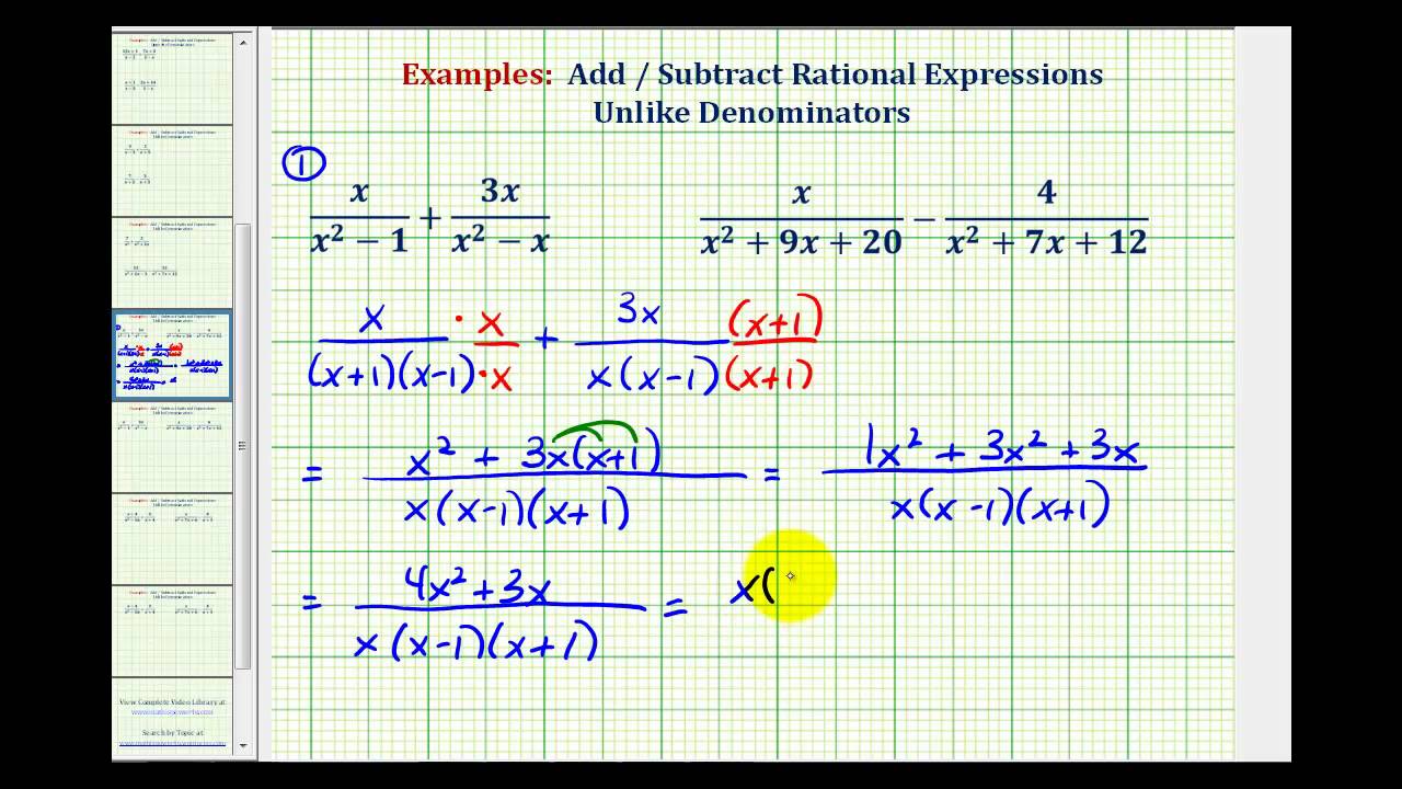 Ex 4 Add And Subtract Rational Expressions Unlike Denominators Youtube