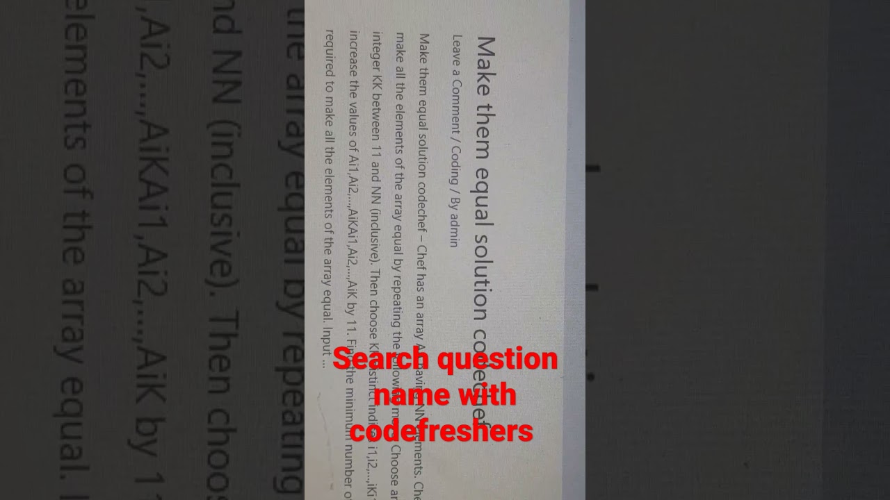 Make Them Equal Solution Codechef Youtube