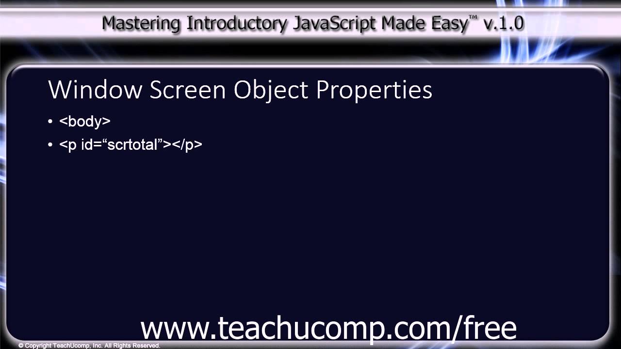 Javascript Training Tutorial Window Screen Object Properties Youtube