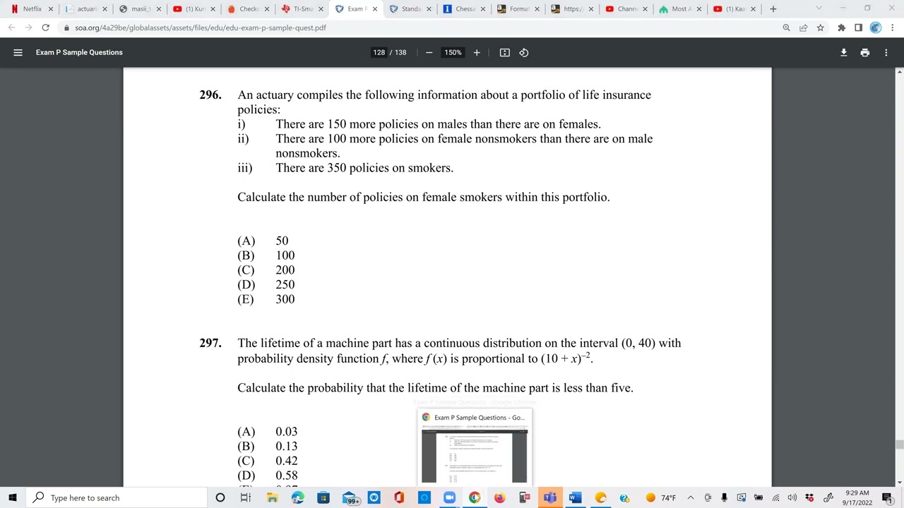 Actuarial Soa Exam P Sample Question 296 Solution Youtube