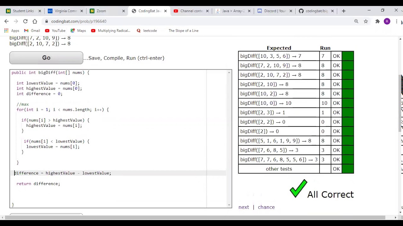 Codingbat Array2 Bigdiff 3 Ways Youtube