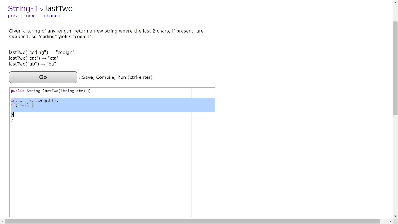 String 1 Lasttwo Java Solution Codingbat Youtube