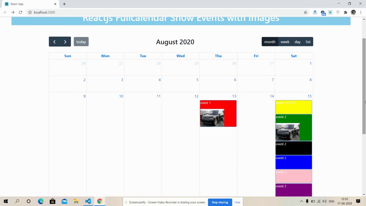 Reactjs Fullcalendar Show Events With Images Youtube