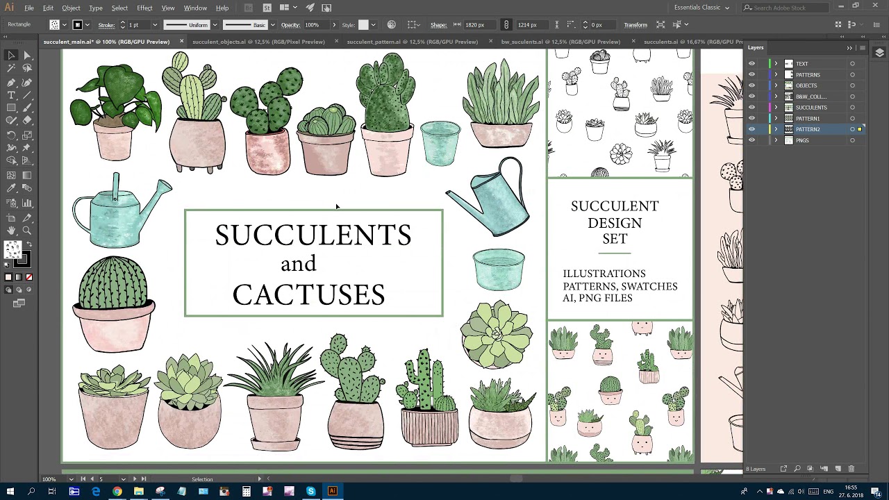 Succulents And Cactuses Illustrations Adobe Illustrator Cc