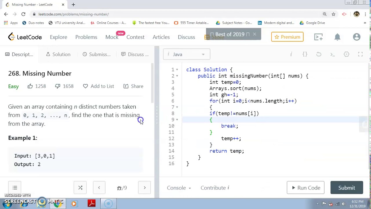 Missing Number Java Leetcode Youtube