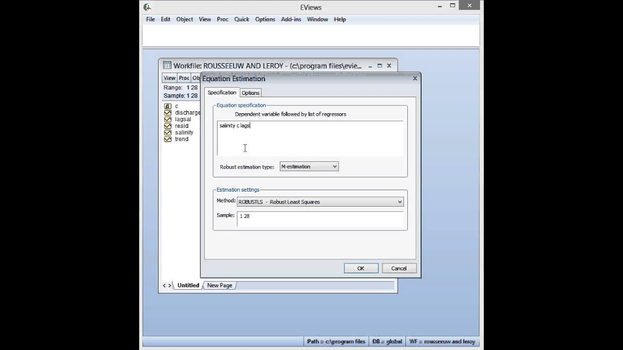 Robust Regression In Eviews 8 Youtube