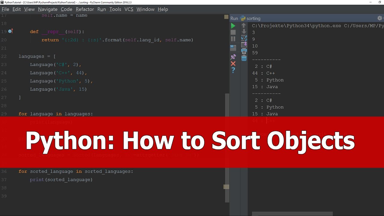 Python Tutorial Beginners Python Sort Objects Youtube