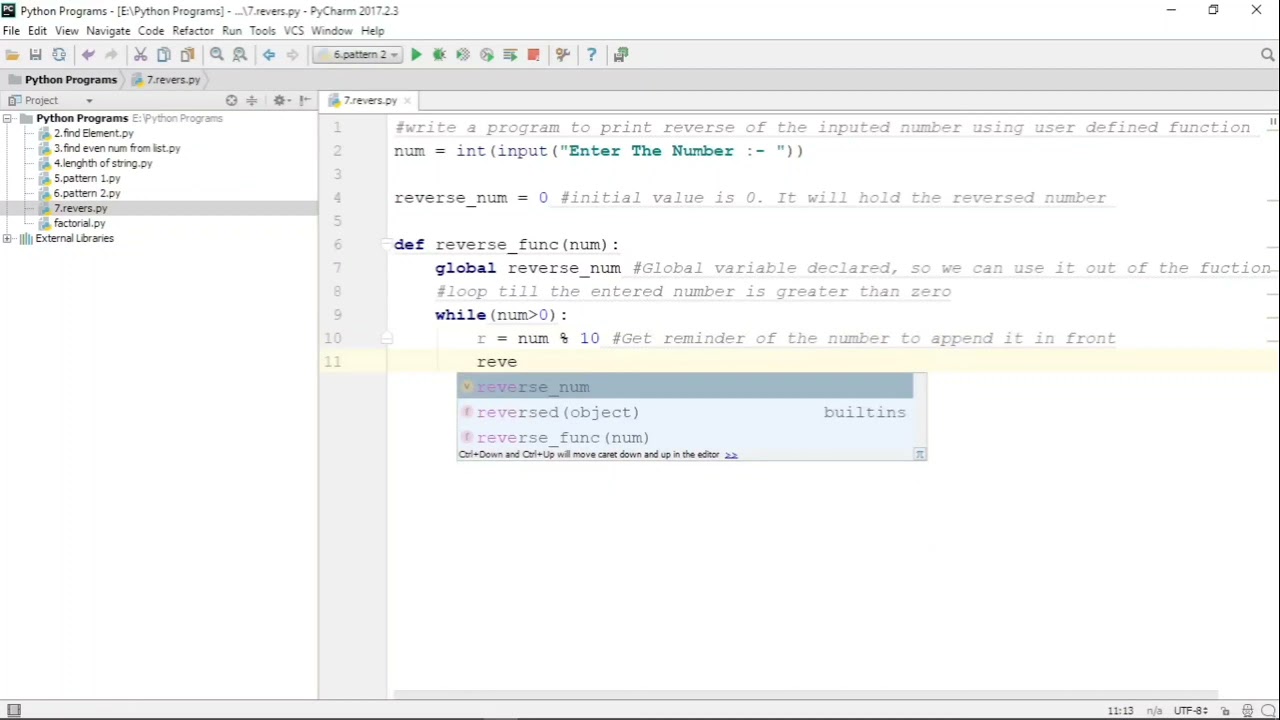 Python Program To Print Reverse Of The Number Using Defined Function