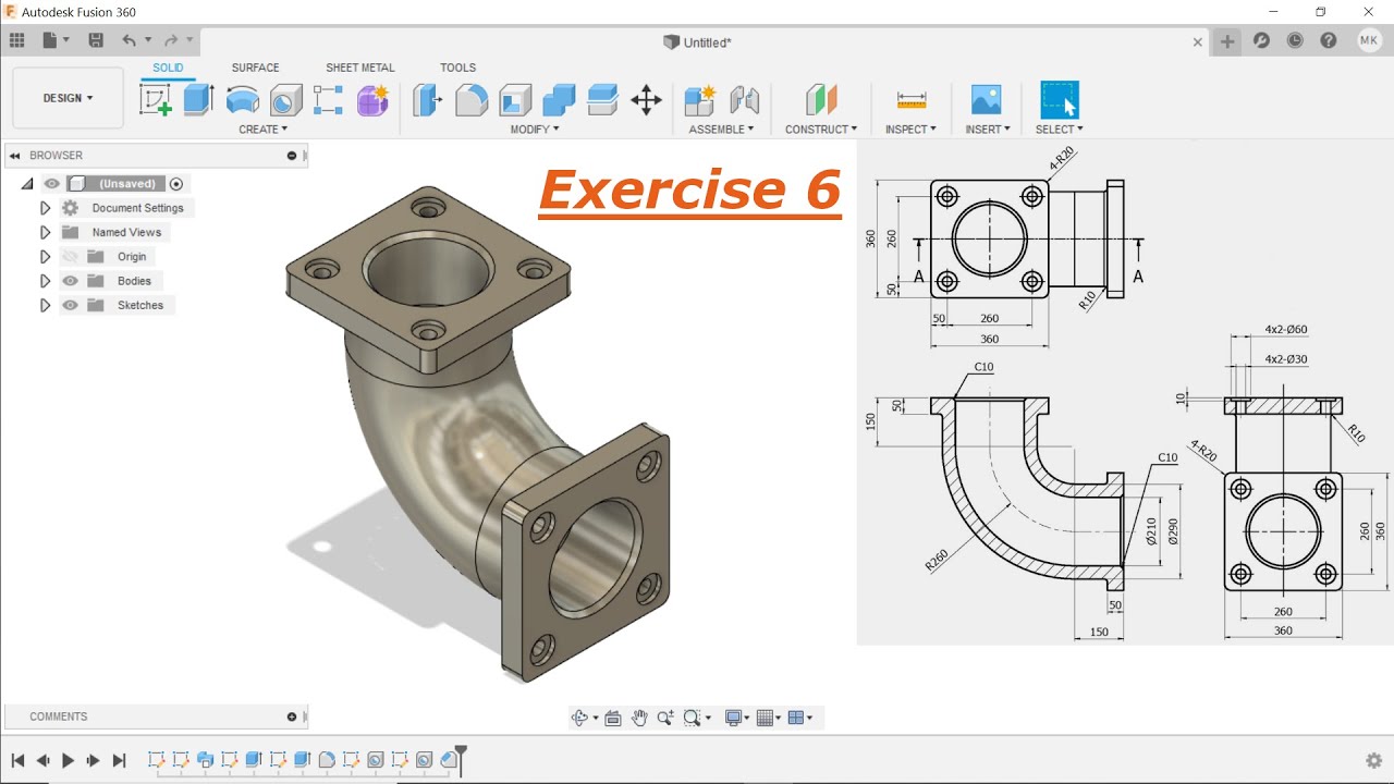 Autodesk Fusion 360 Tutorial For Beginner Exercise 6 Youtube