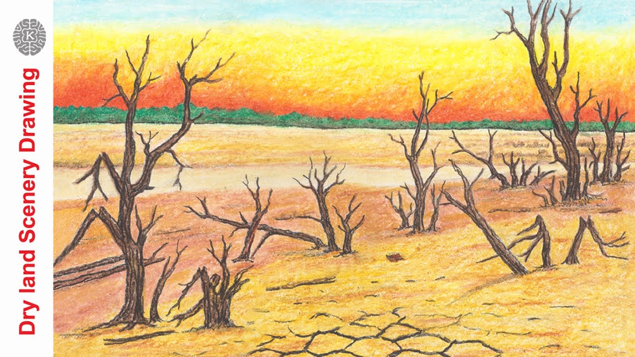 How To Draw Dry Land Scenery Dead Trees Scenery Dry Scenery Easy