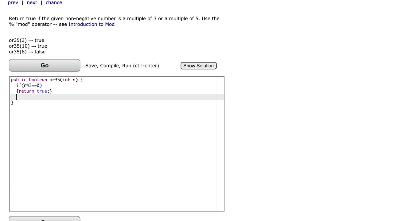 Java Codingbat Warmup 1 Or35 Youtube