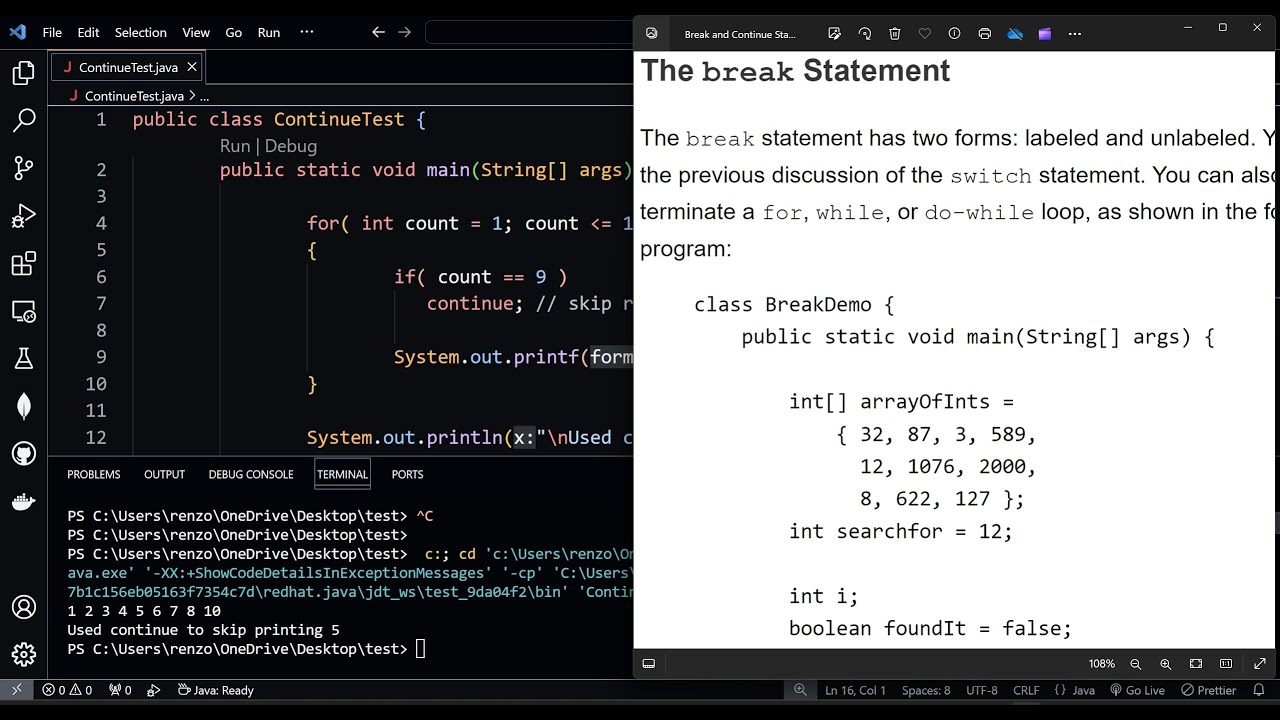 Break And Continue Statements Java Youtube