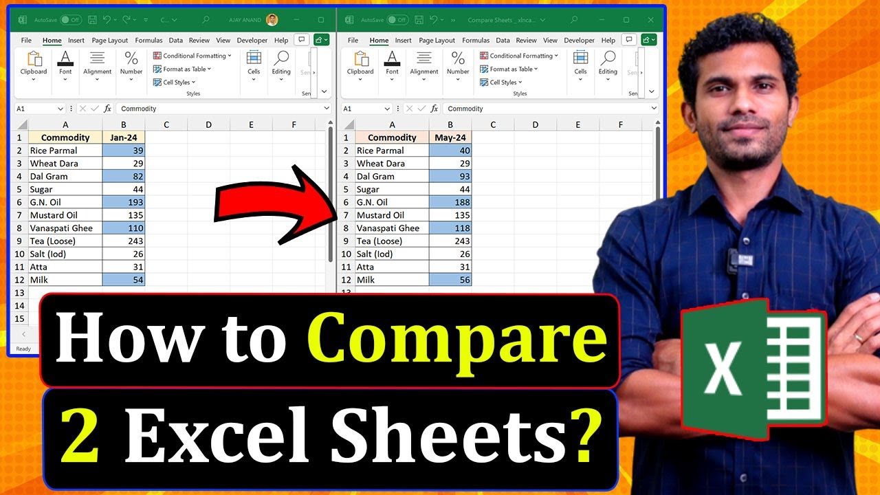 How To Compare Two Excel Sheets And Find Differences Youtube