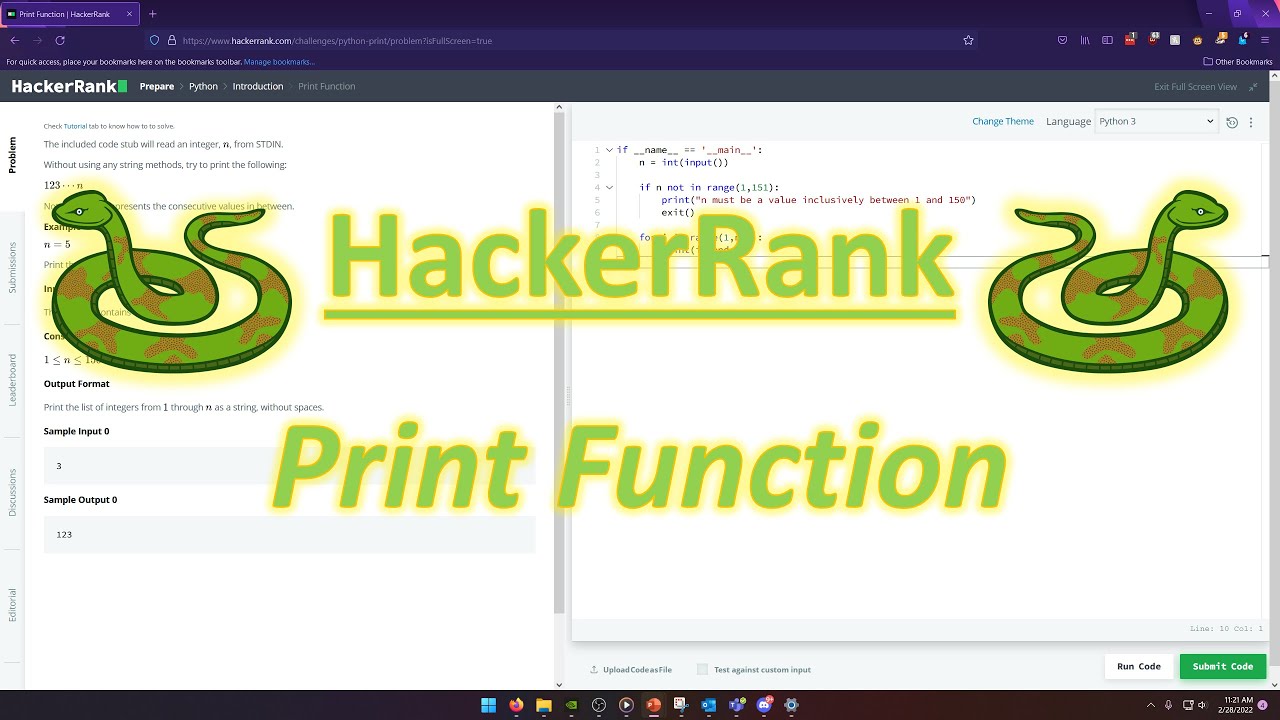 Hackerrank Python Print Function Youtube