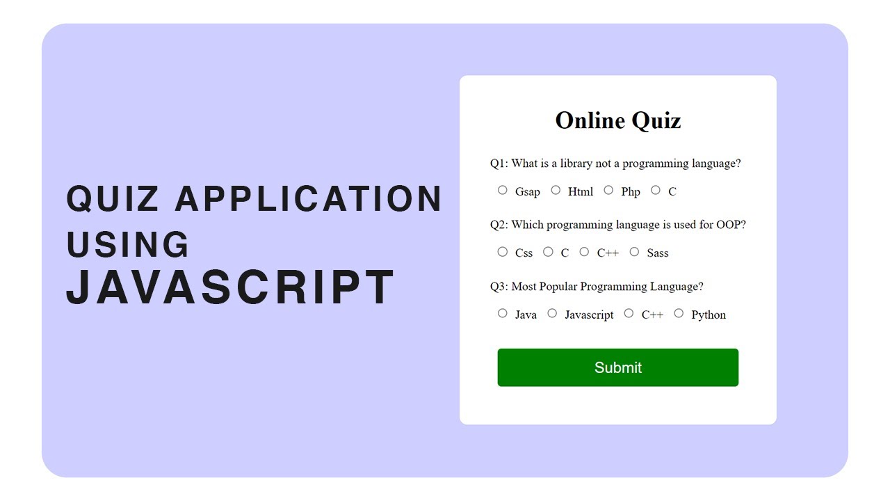 How To Create A Quiz Application Using Pure Javascript Javascript