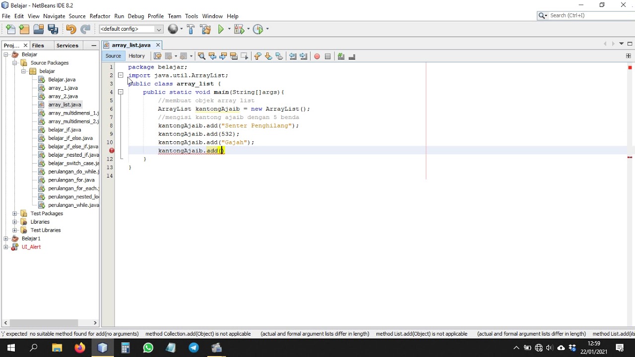 Belajar Java Netbeans Array List Youtube