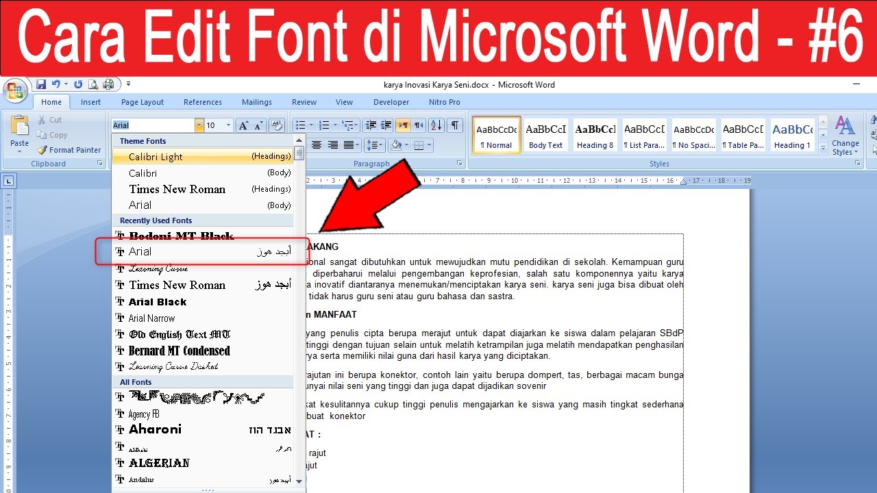 Cara Mengedit Dan Mengganti Font Atau Tulisan Di Word Youtube