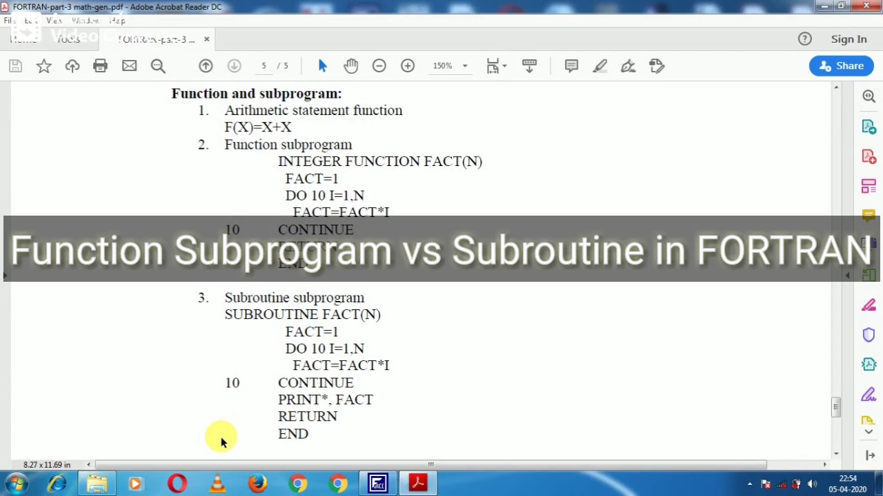 Function Subprogram Vs Subroutine In Fortran Youtube