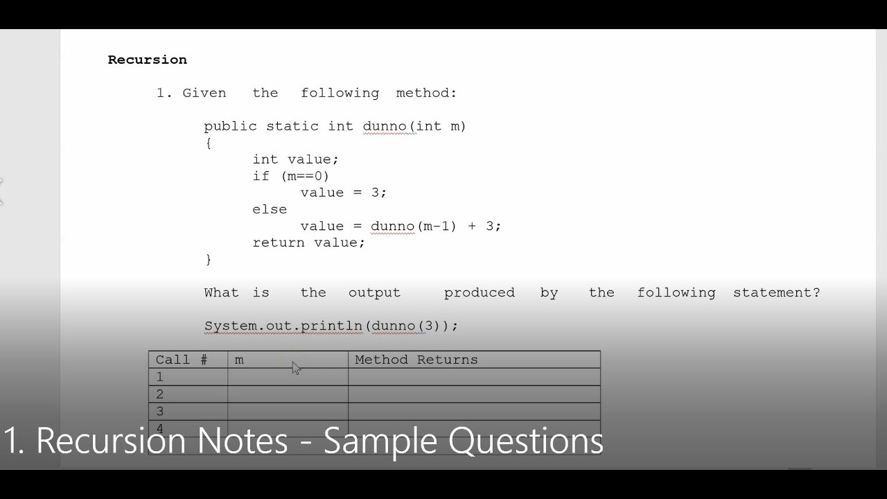 Java Lesson 133 Apcsa 1 Recursion Notes Sample Questions