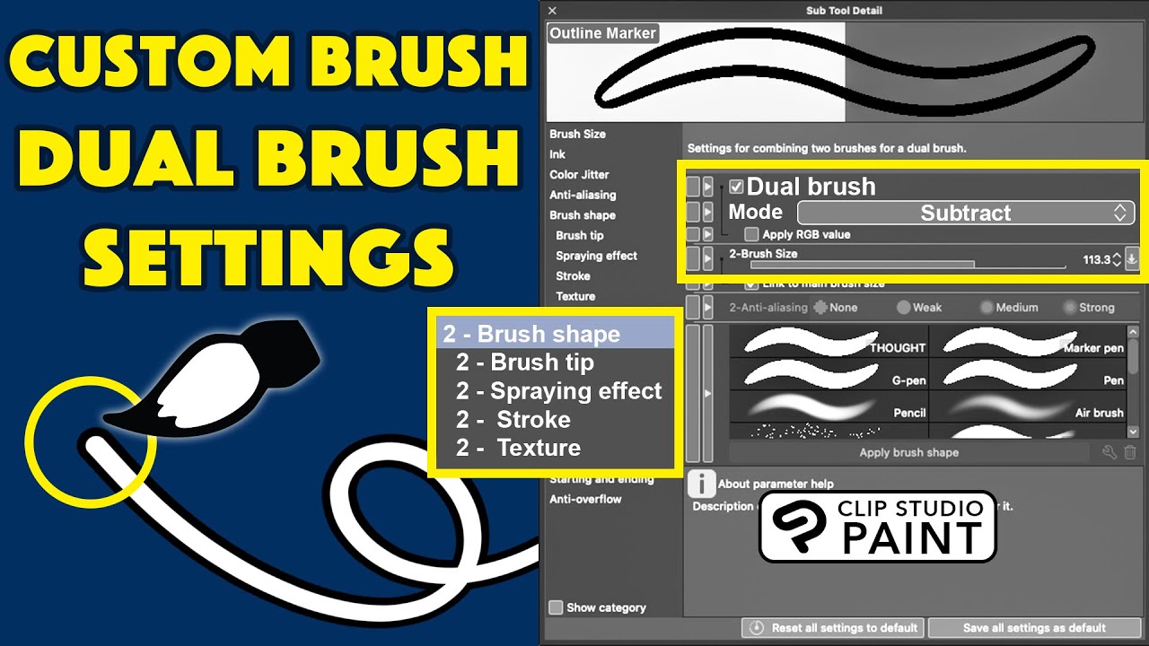 Custom Brush Settings Clip Studio Paint Tutorial For Beginners Youtube