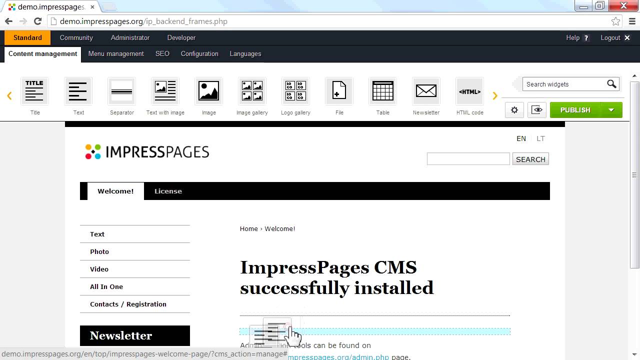 Impresspages Cms Tutorials 01 Content Management Youtube