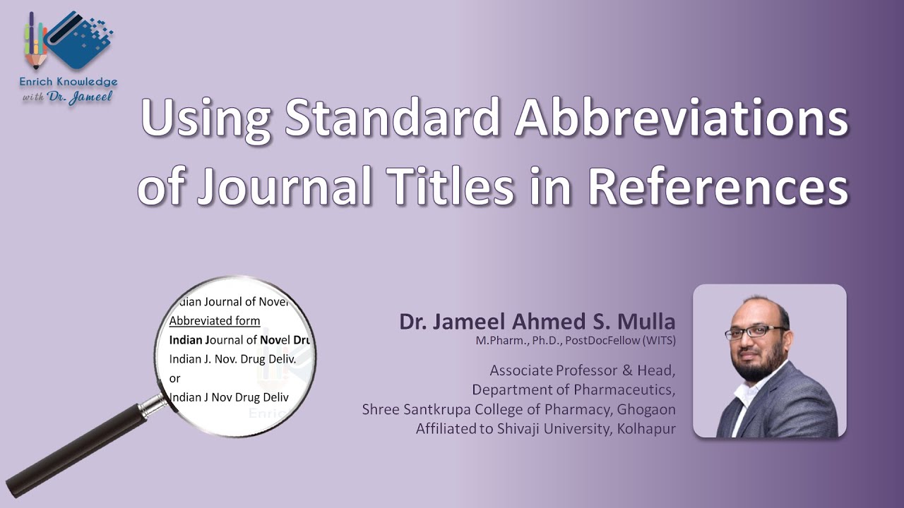 Using Standard Abbreviations Of Journal Title In References Learn