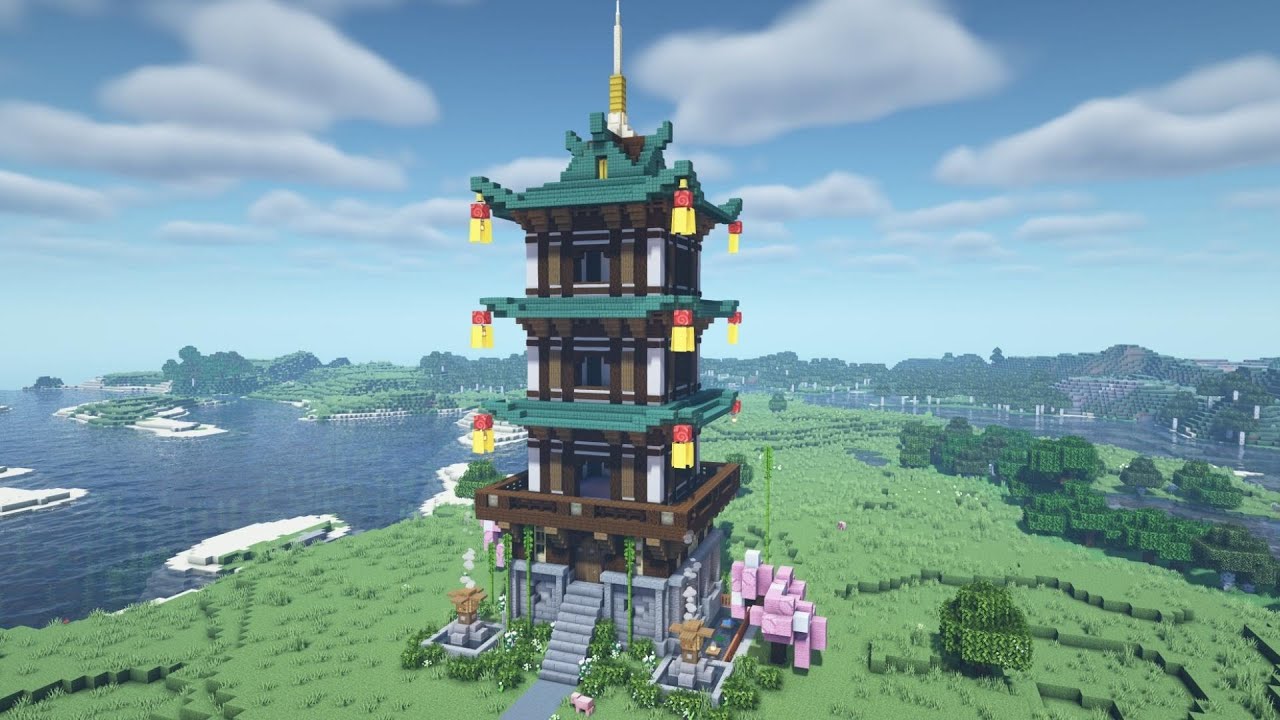 Minecraft Tutorial How To Build A Japanese Pagoda 44 Youtube
