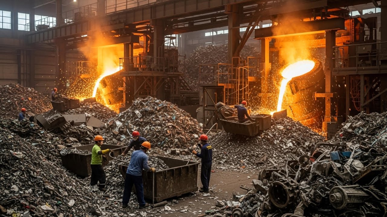 Amazing Scale Process Of Melting Scrap Metal And Mass Production Of