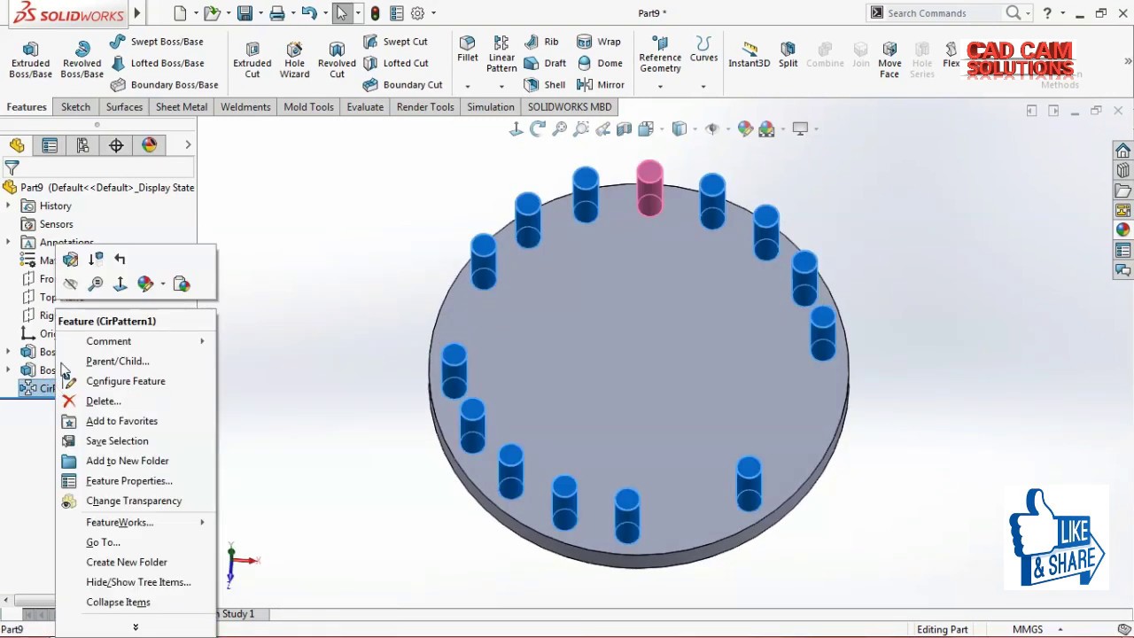 Solidworks Circular Pattern Youtube