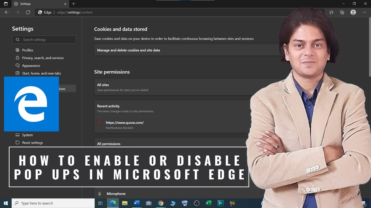 How To Enable Or Disable Pop Ups In Microsoft Edge Youtube