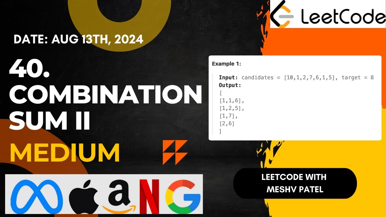 40 Combination Sum Ii Backtracking Leetcode Daily Challenge Java
