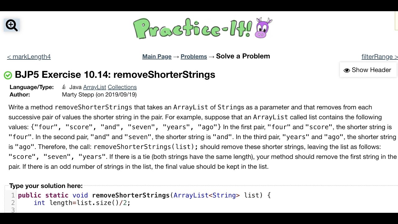 Java Practice It Exercise 10 14 Removeshorterstrings 1 Arraylist