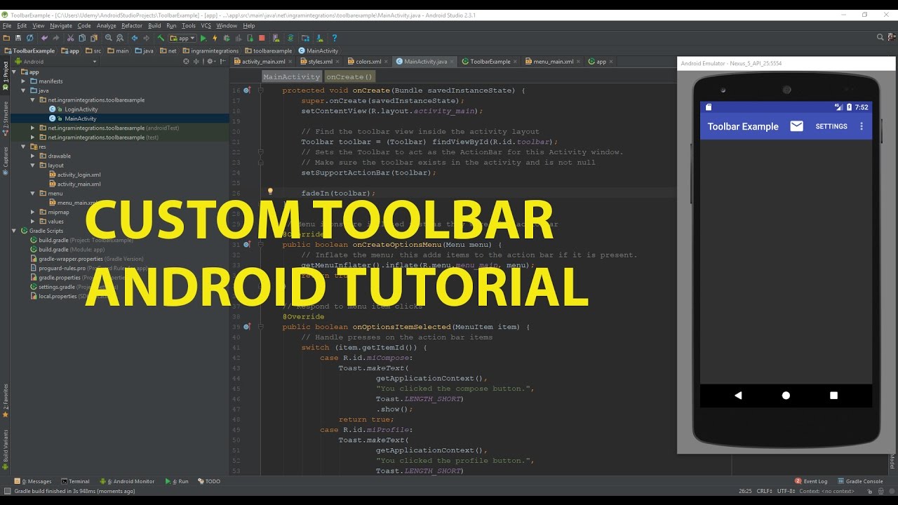 Custom Toolbar In Android Studio Youtube