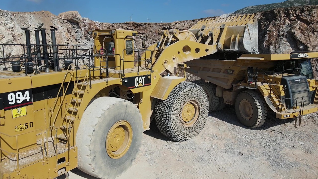 Drone View Of Power Cat 994 Wheel Loader 345b Excavator Working On