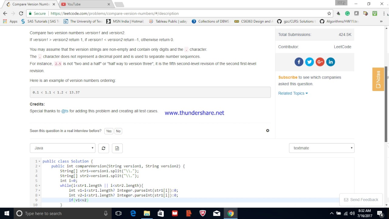 Leetcode 165 Compare Version Numbers Youtube