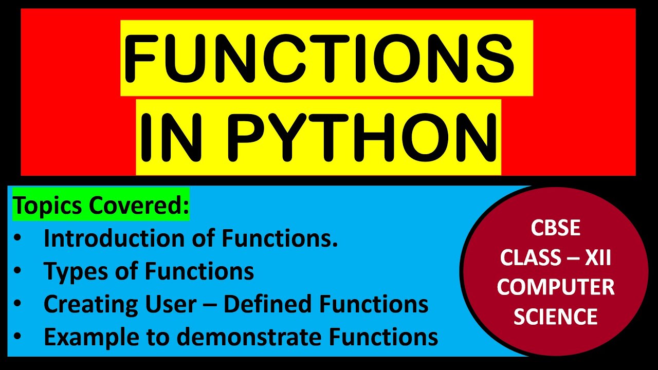 Functions Class 12 Computer Science With Python Youtube