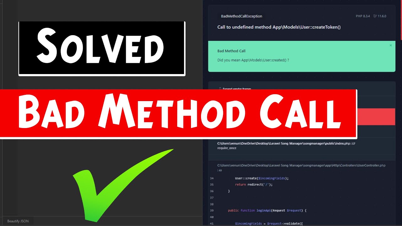 How To Fix Laravel Error Call To Undefined Method App Models User
