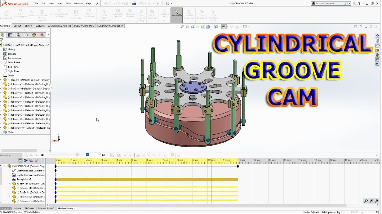 Cylindrical Groove Cam Design In Solidworks Youtube