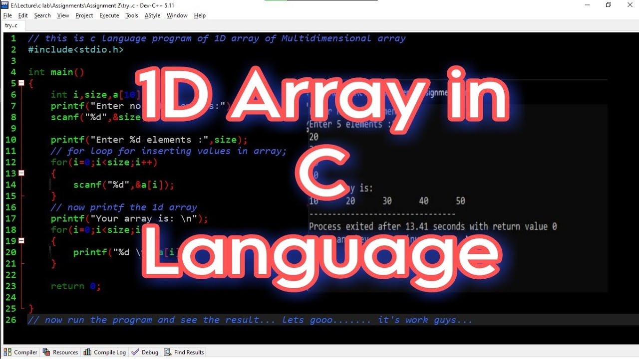 1d Array In C Language Program Array C Language Program
