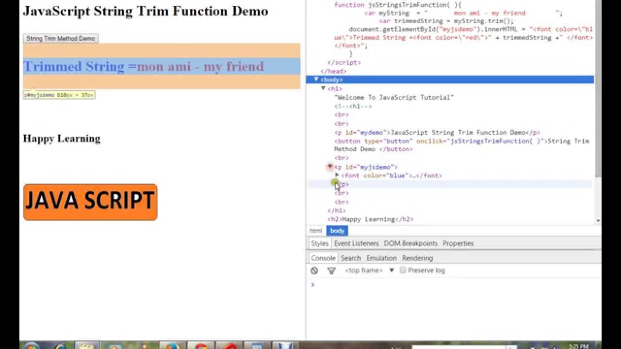 Strings Trim Method In Java Script Demo Youtube