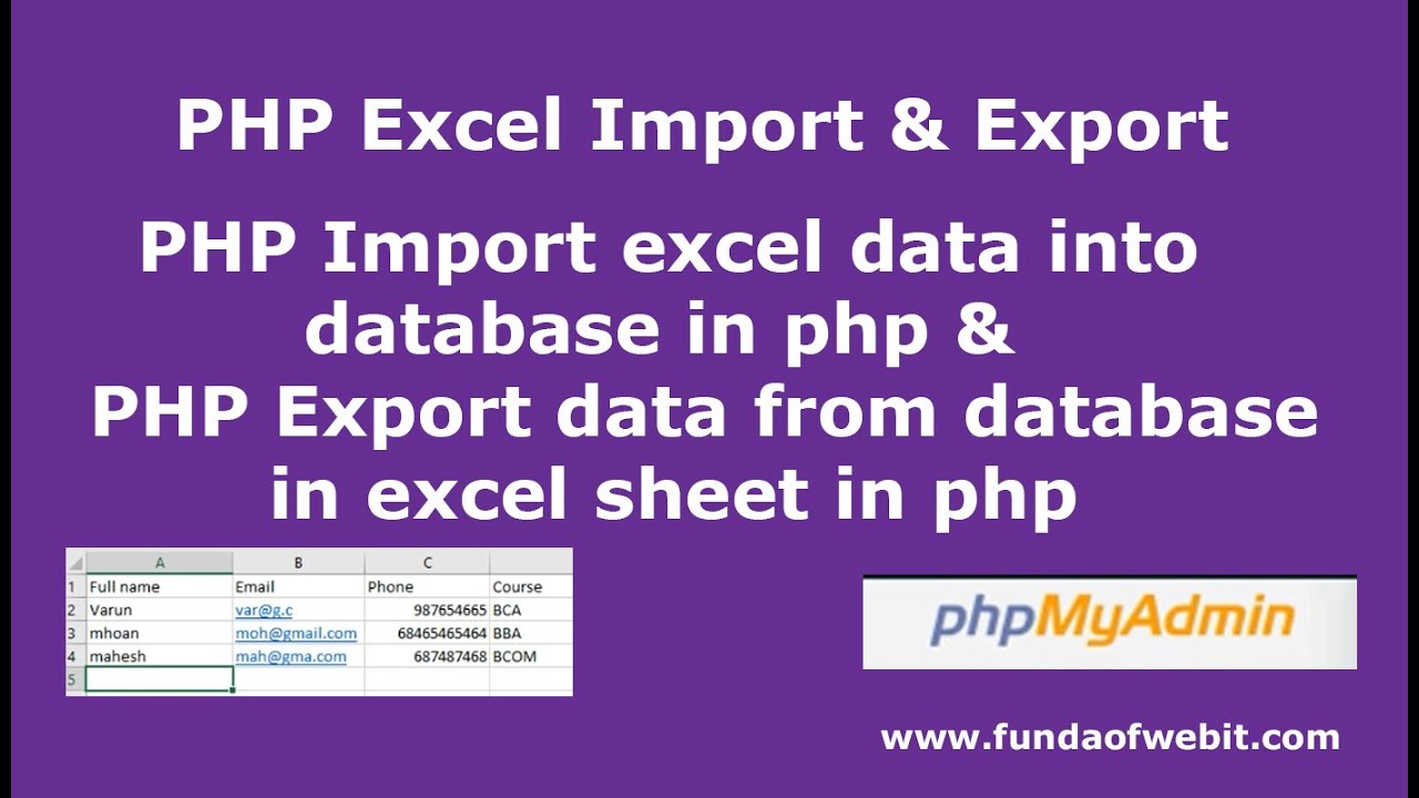 Php Excel Php Import Excel Data Into Database Export Data From