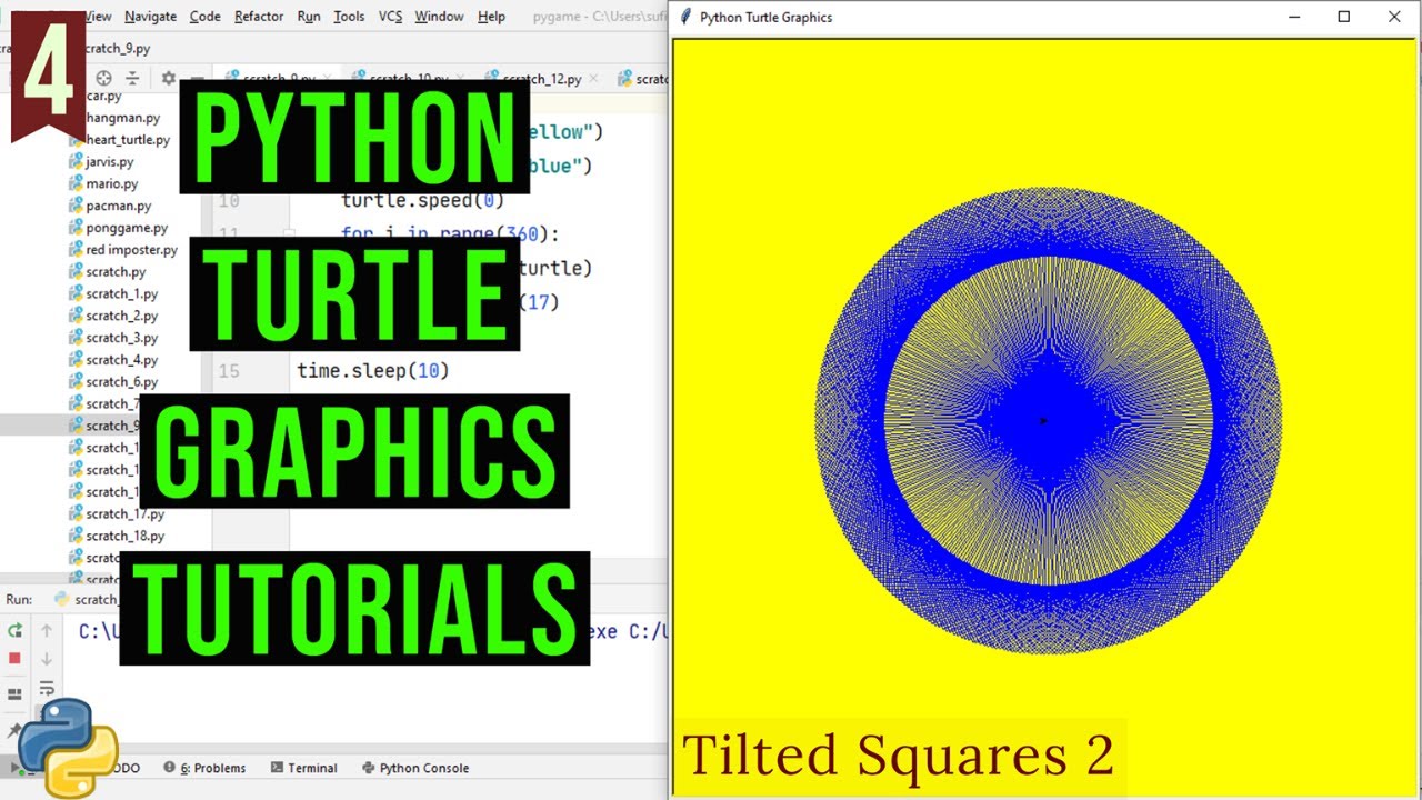Tilted Squares 2 With Python Turtle Python Turtle Graphics Tutorial 4