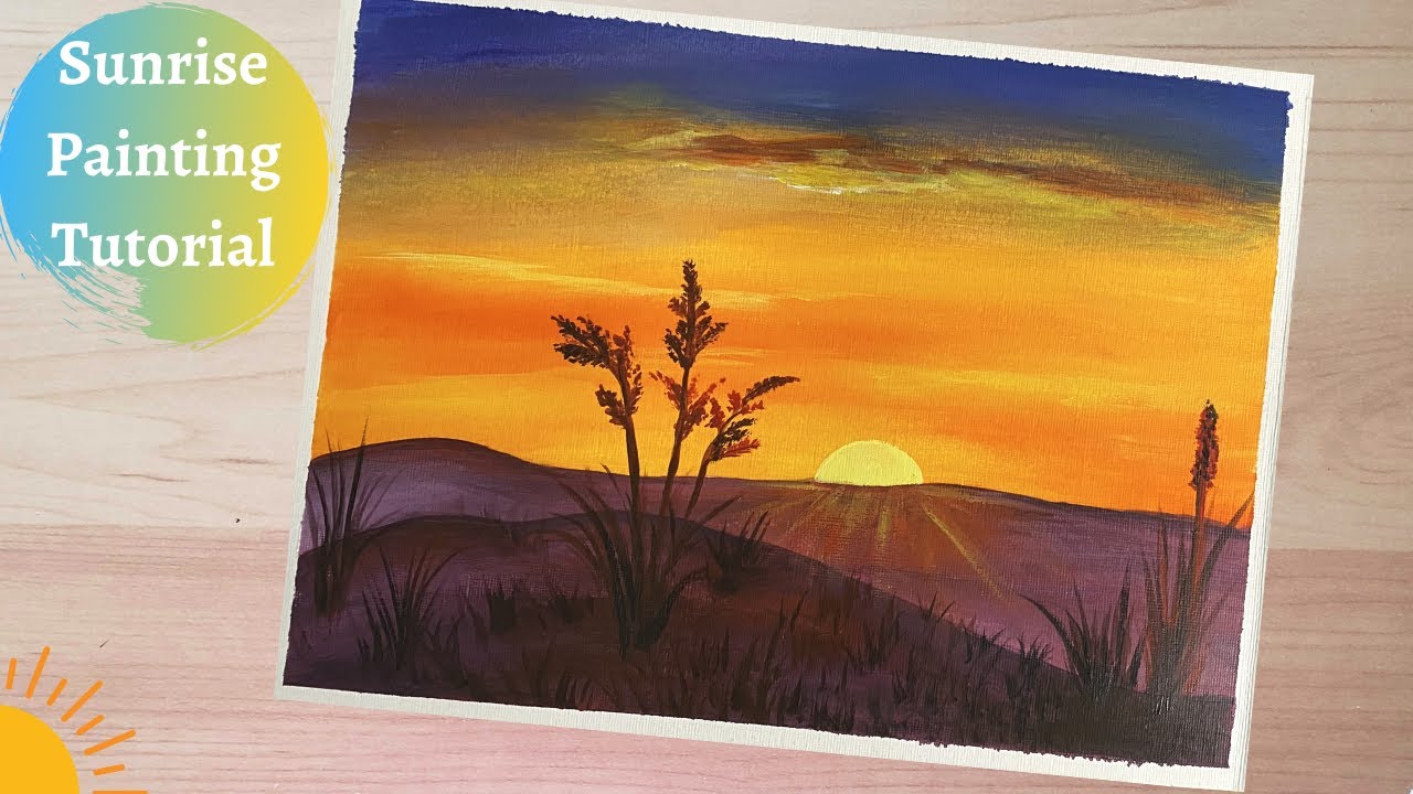 Easy Sunrise Landscape Step By Step Acrylic Painting Tutorial Youtube