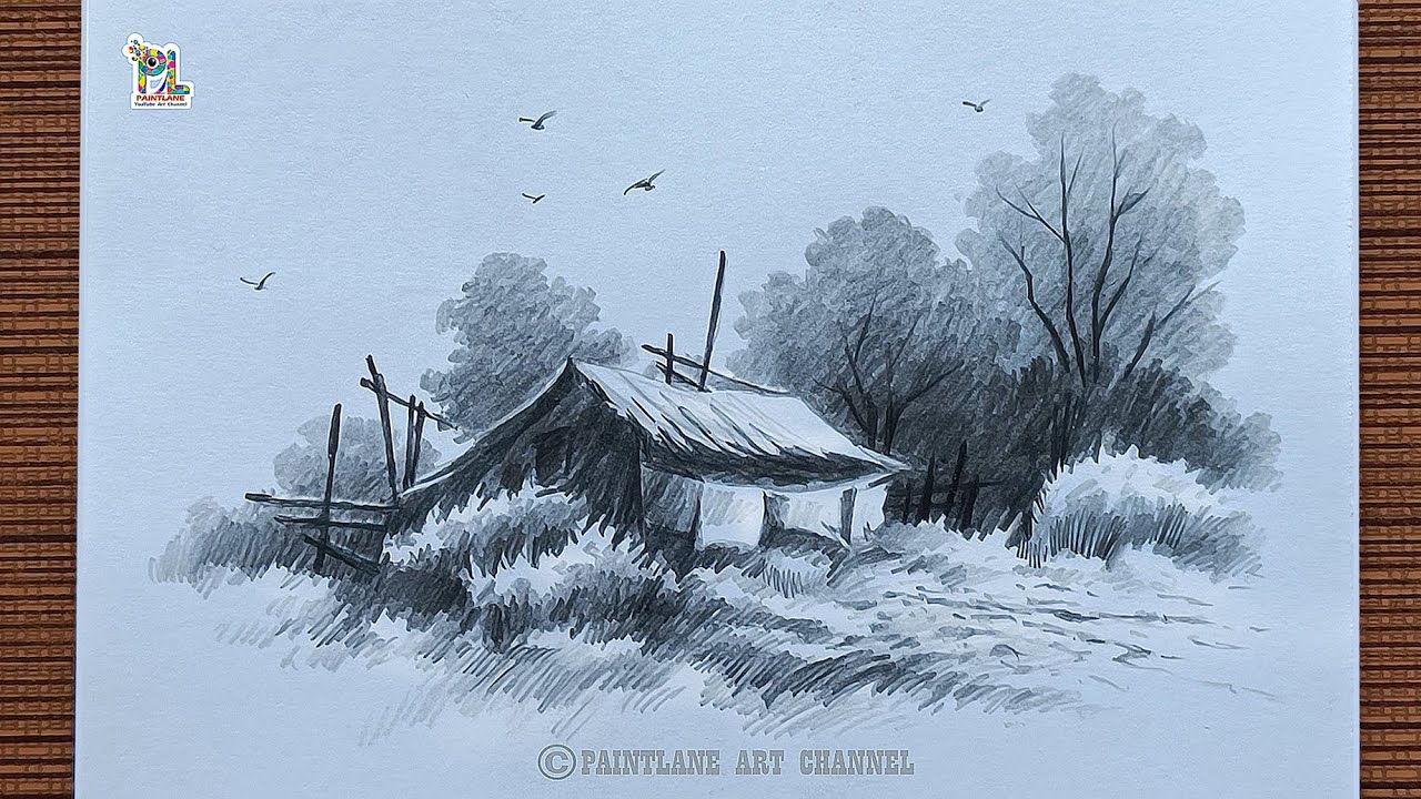 How To Draw Landscape Scenery Nature Pencil Art Youtube